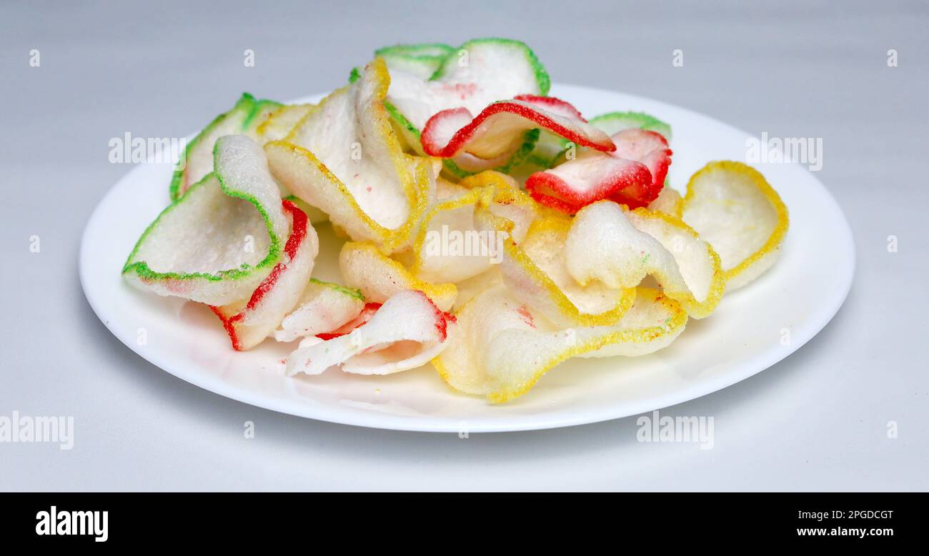 colorful crackers isolated on white background - indonesian crackers ...