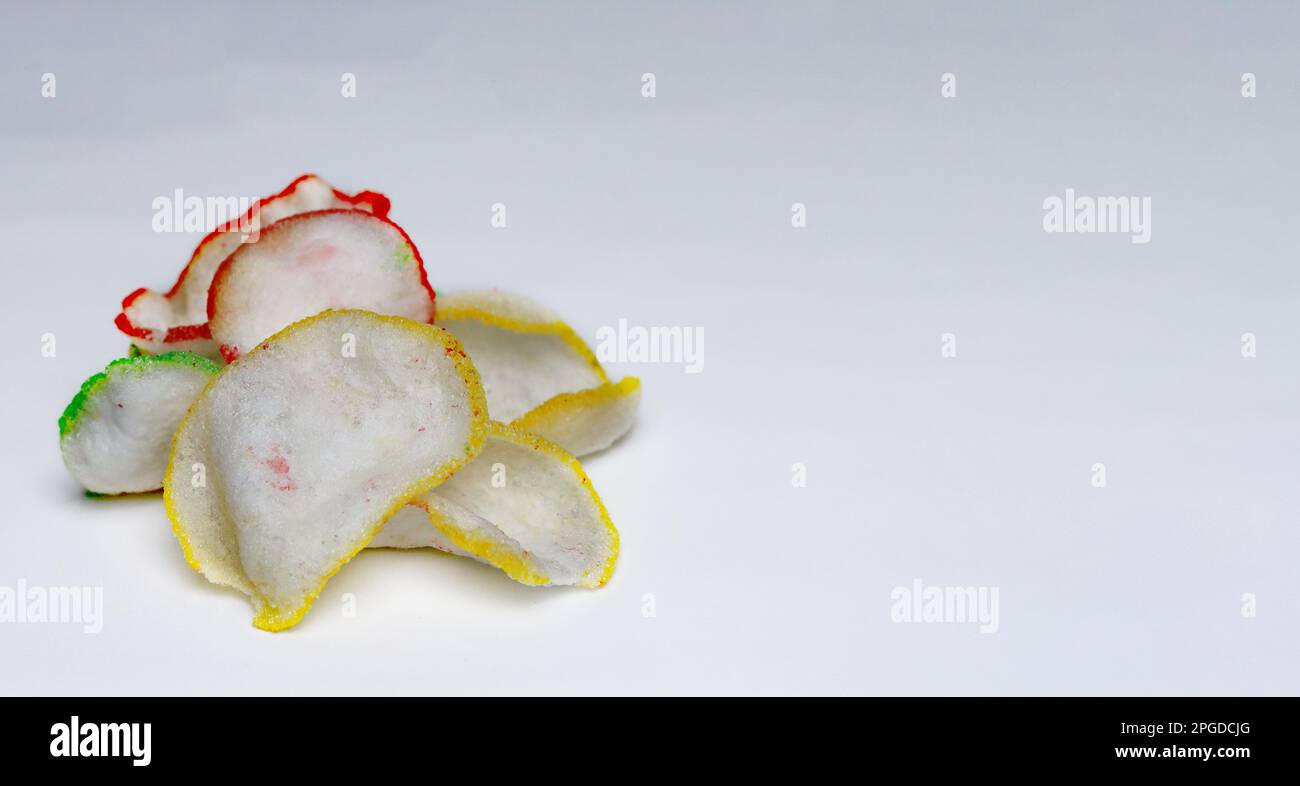 colorful crackers isolated on white background - indonesian crackers ...