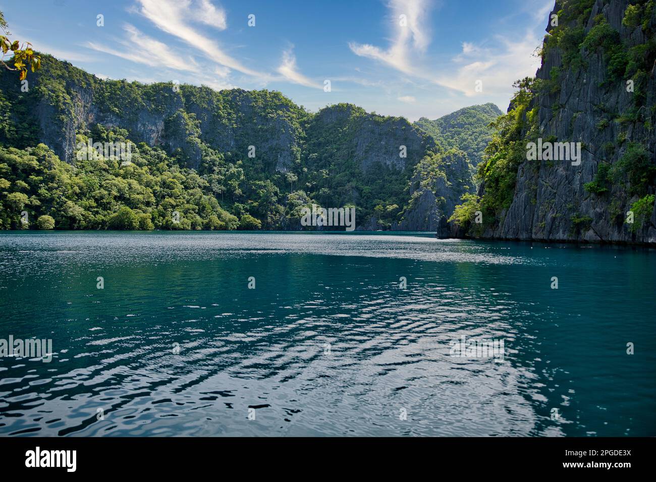 A bay with majestic rocks in Coron, Palawan in the Philippines that are ...