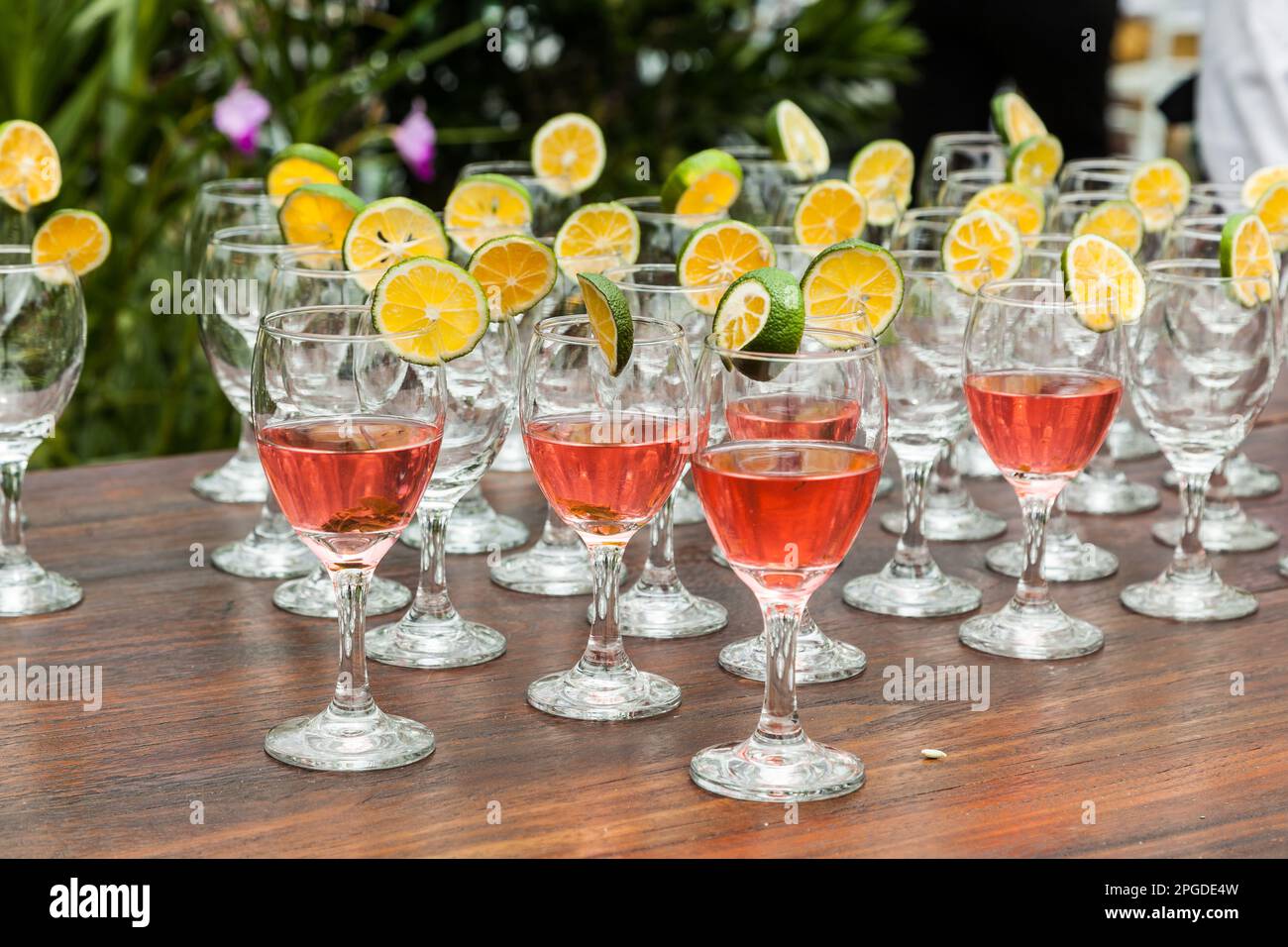 Social events reception; Table served with a welcome cocktail for the ...