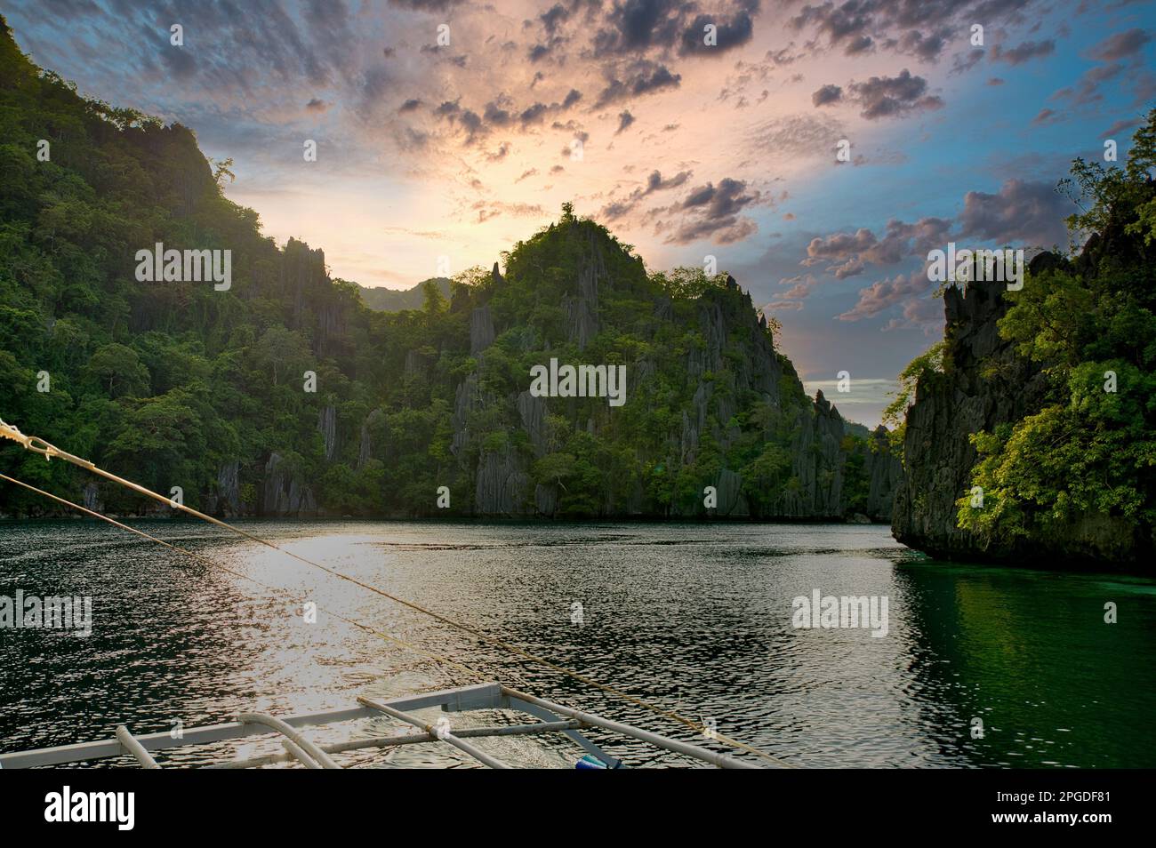 A bay with majestic rocks in Coron, Palawan in the Philippines that are ...