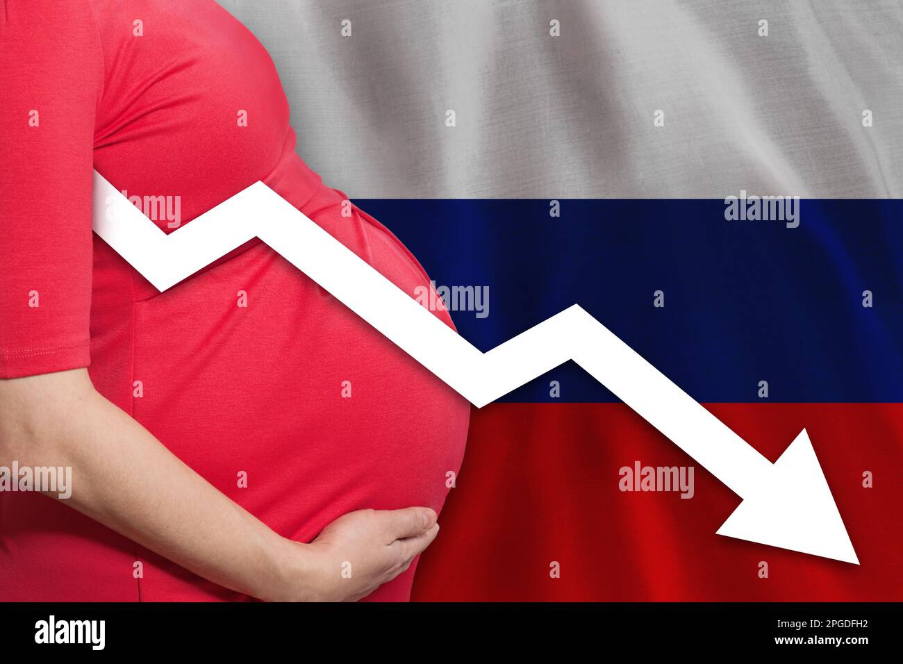 Russian pregnant woman on Russian flag background. Falling fertility ...