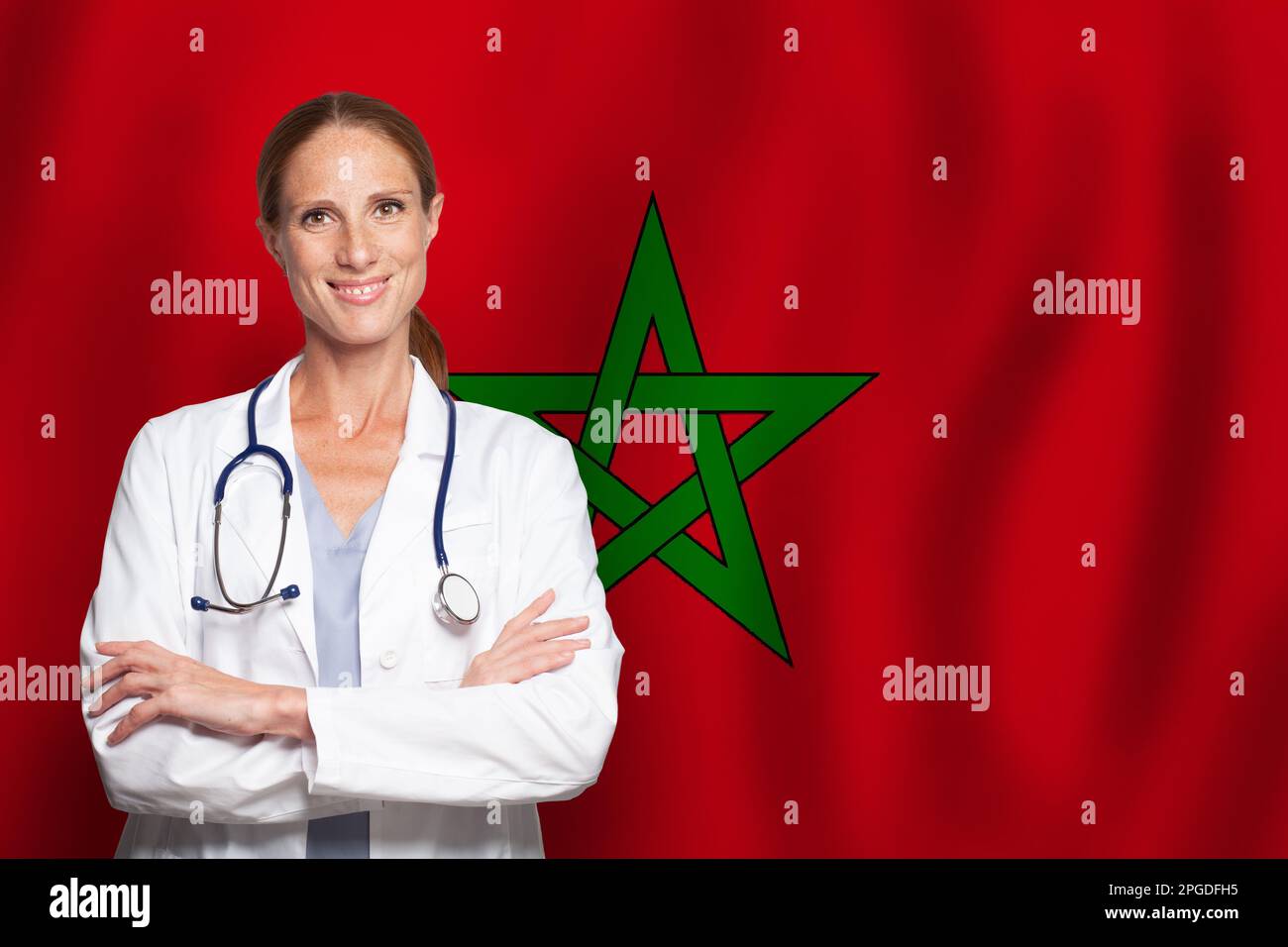 Moroccan general practitioner doctor gp on the flag of Morocco Stock ...