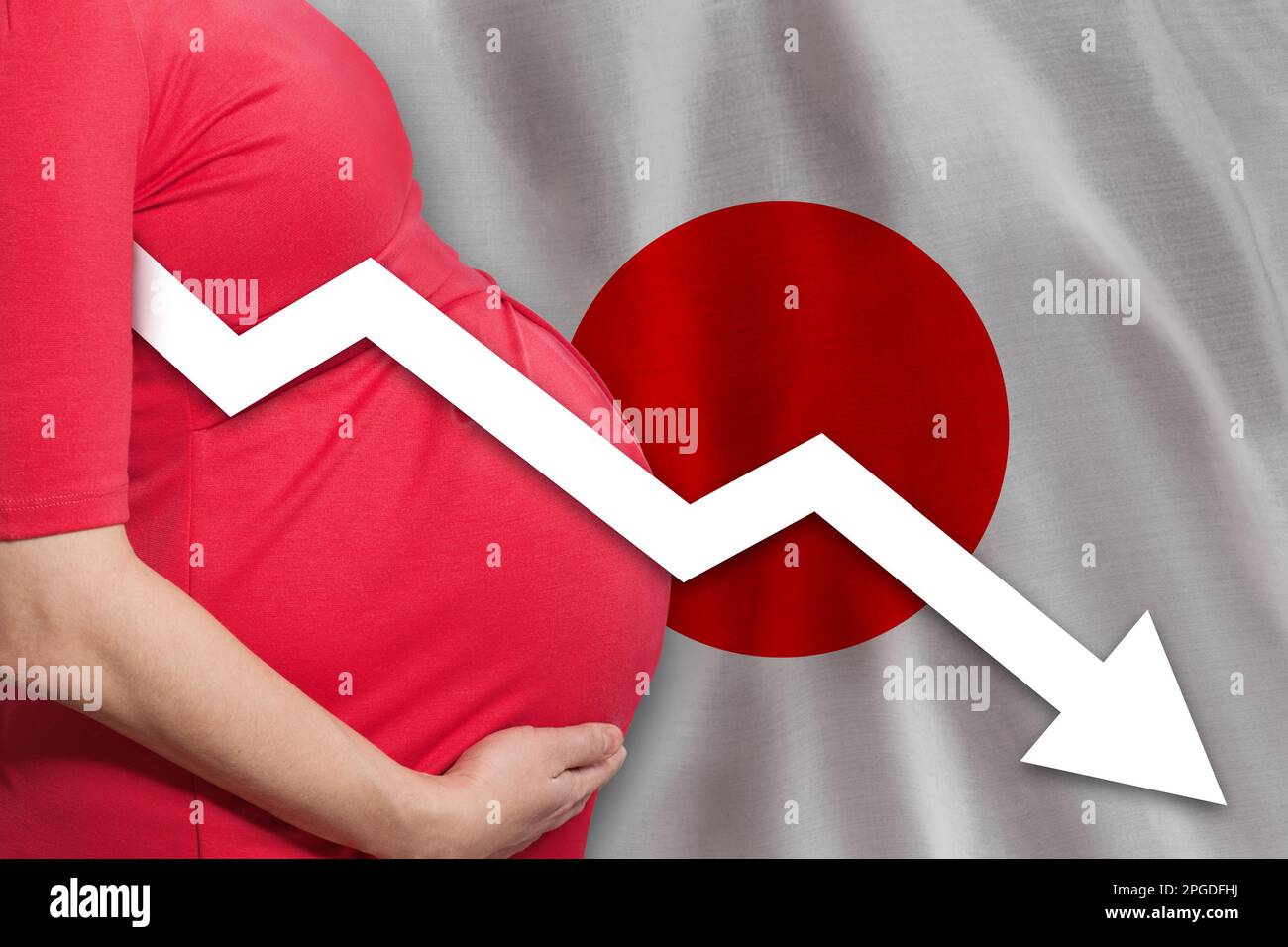Japanese pregnant woman on Japanese flag background. Falling fertility ...