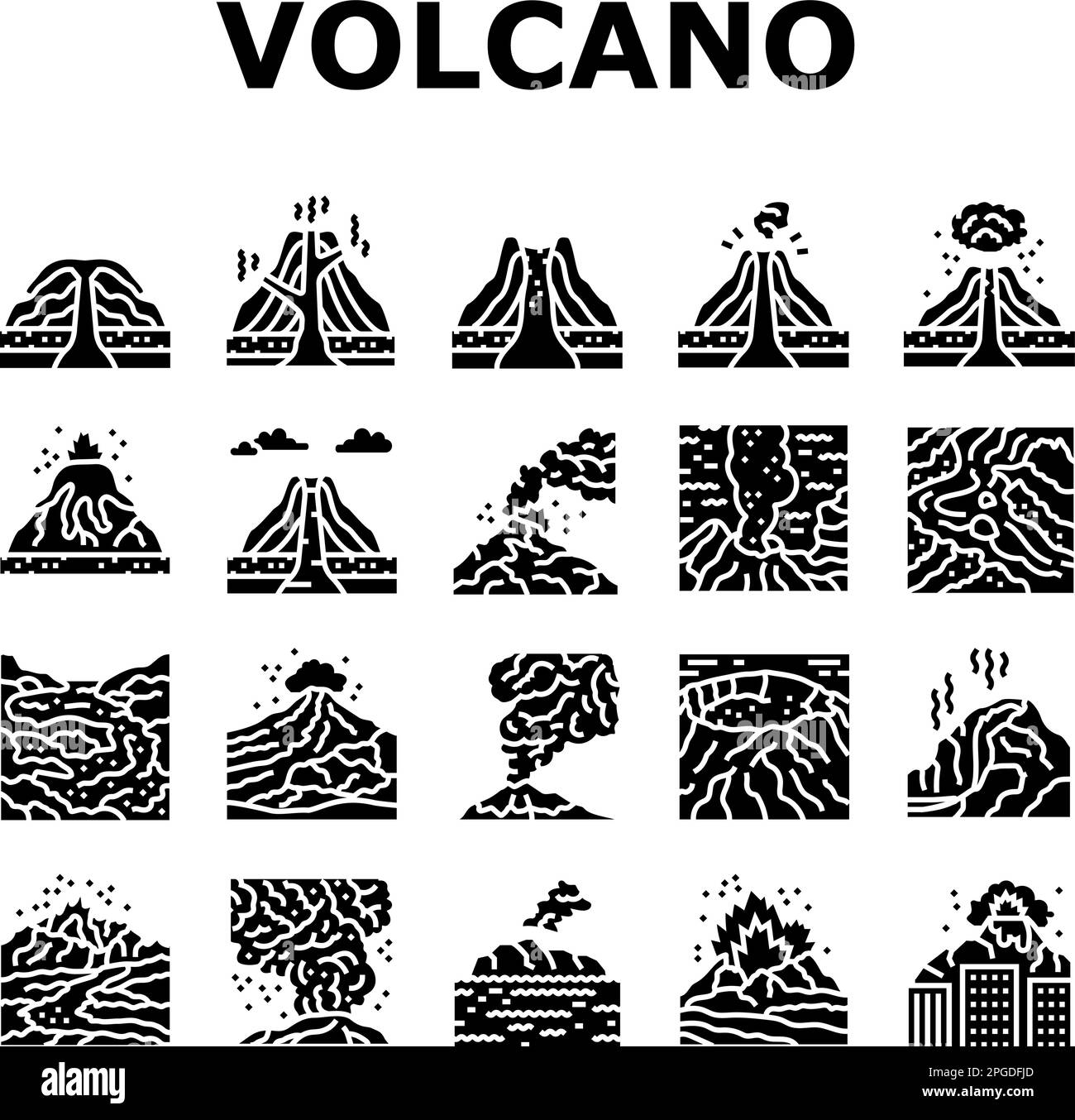 volcano lava eruption nature icons set vector Stock Vector Image & Art ...