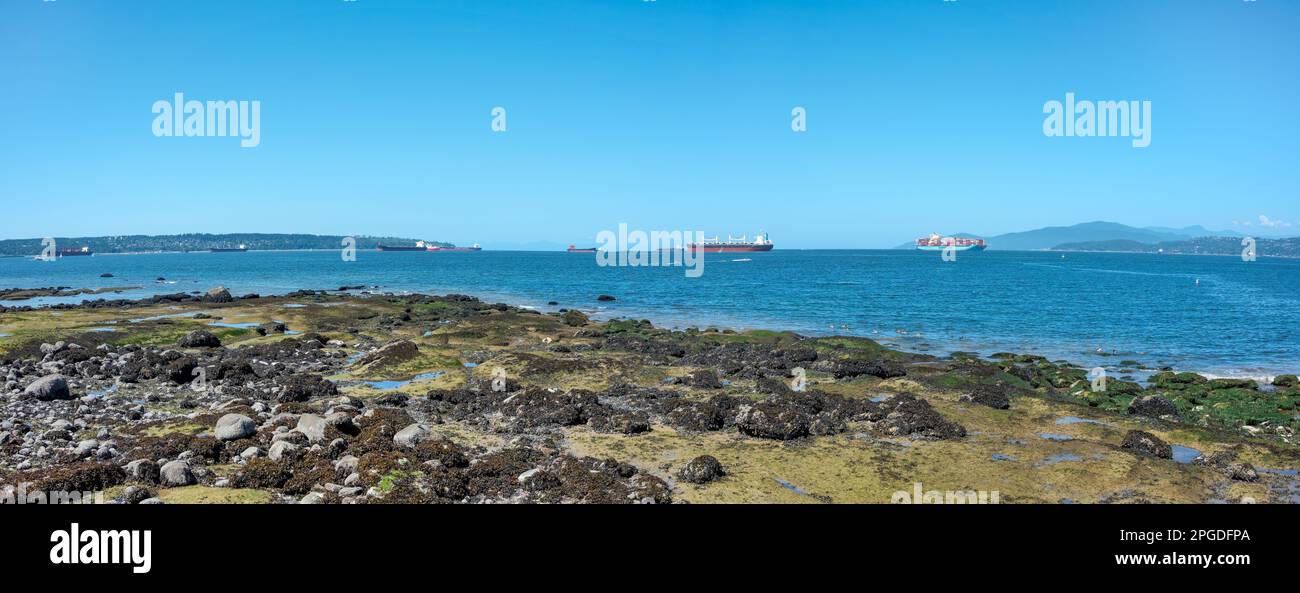 Cargo vessels anchored on roadstead in Burrard inlet Stock Photo - Alamy
