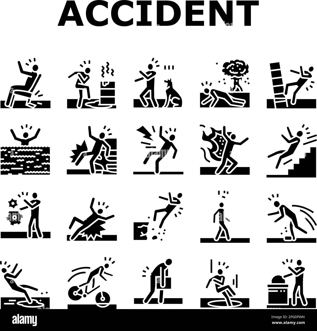 accident injury safety man risk icons set vector Stock Vector Image ...