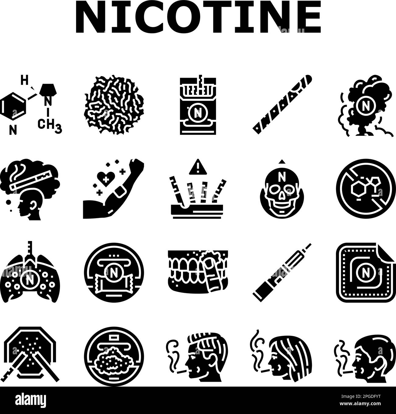 nicotine cigarette tobacco smoke icons set vector Stock Vector Image ...