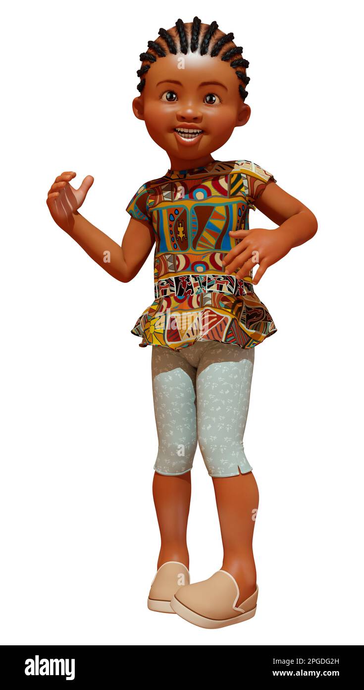 3D rendering of a cartoon African girl isolated on white background ...