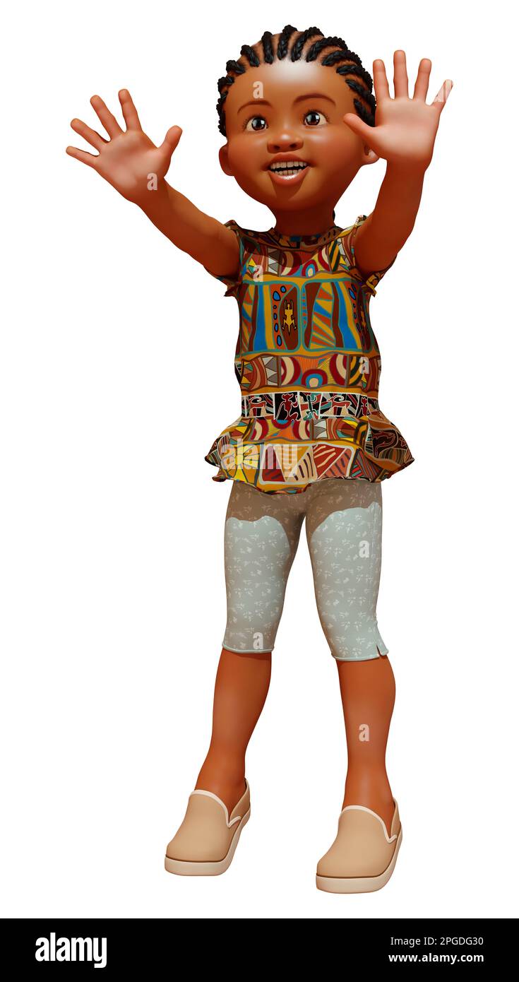 3D rendering of a cartoon African girl isolated on white background ...