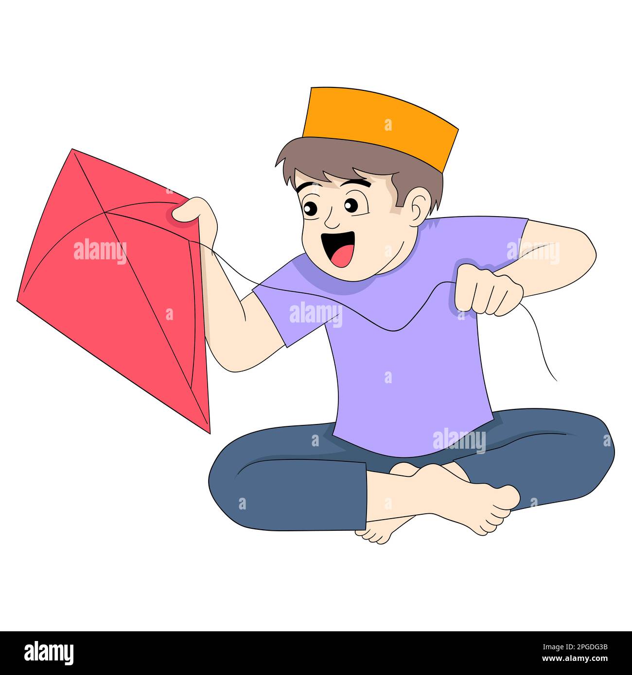 boy is sitting happily making kites Stock Vector Image & Art - Alamy