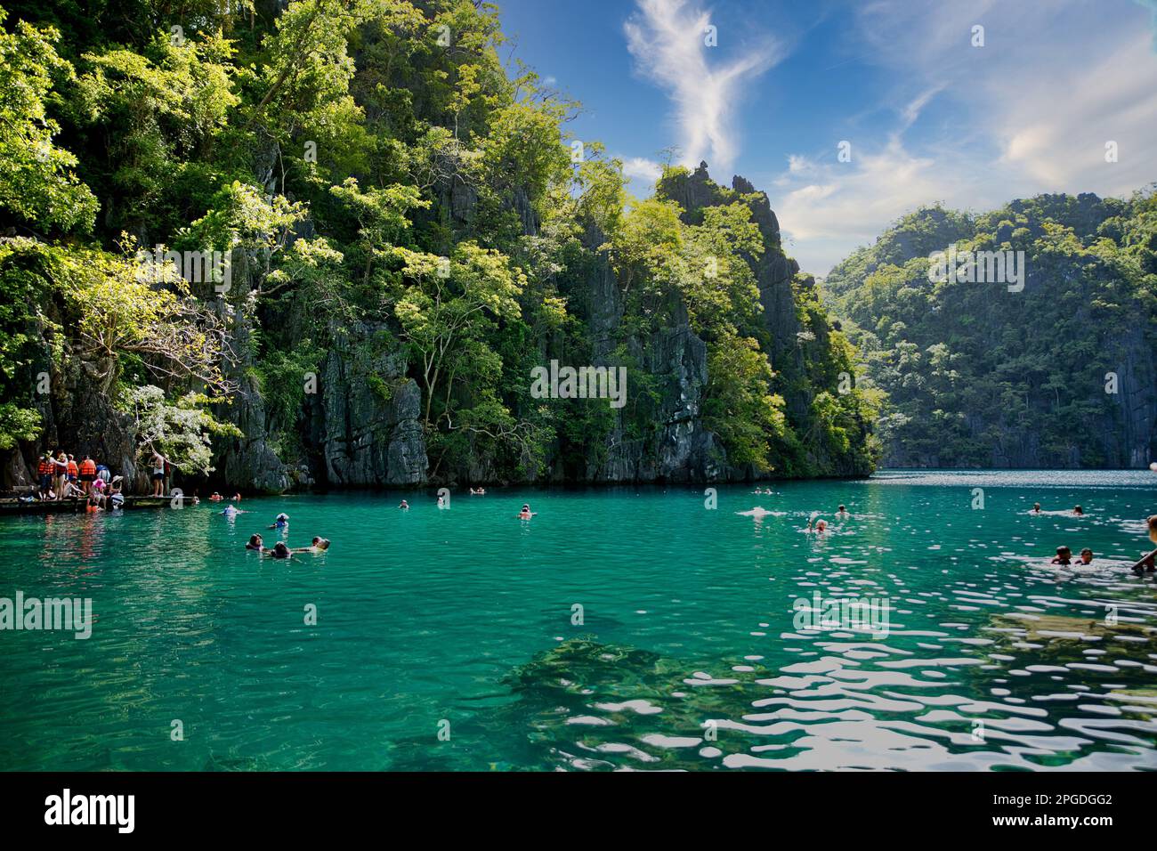A bay with majestic rocks in Coron, Palawan in the Philippines that are ...
