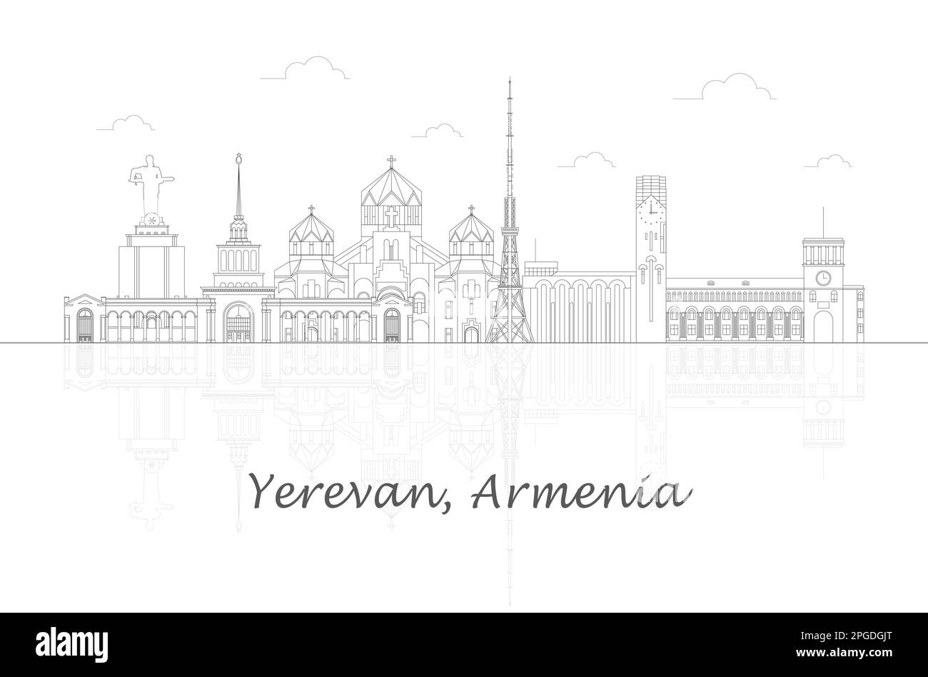 Outline Skyline panorama of city of Yerevan, Armenia - vector ...