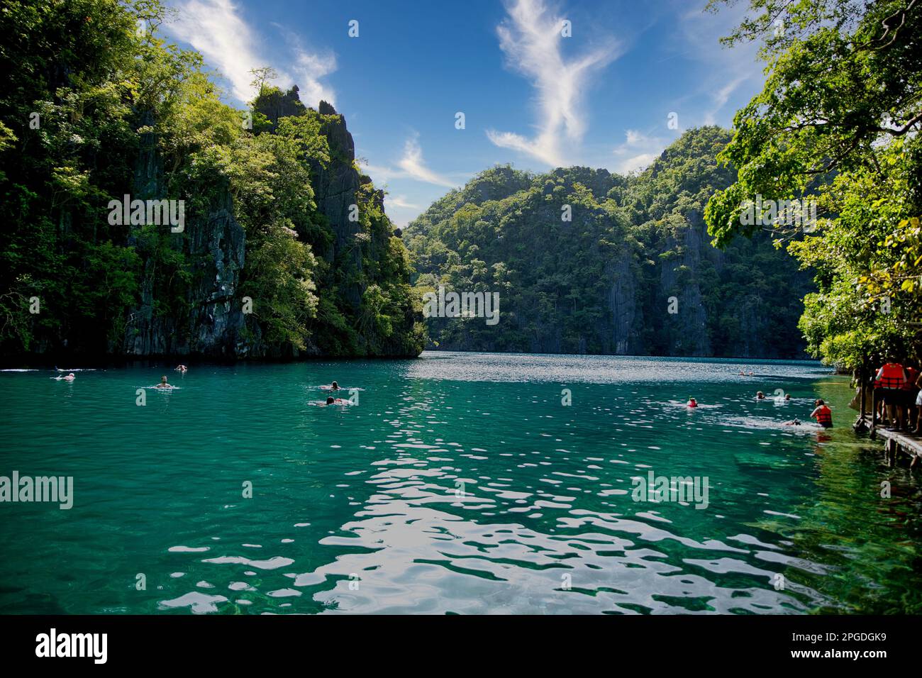 A bay with majestic rocks in Coron, Palawan in the Philippines that are ...