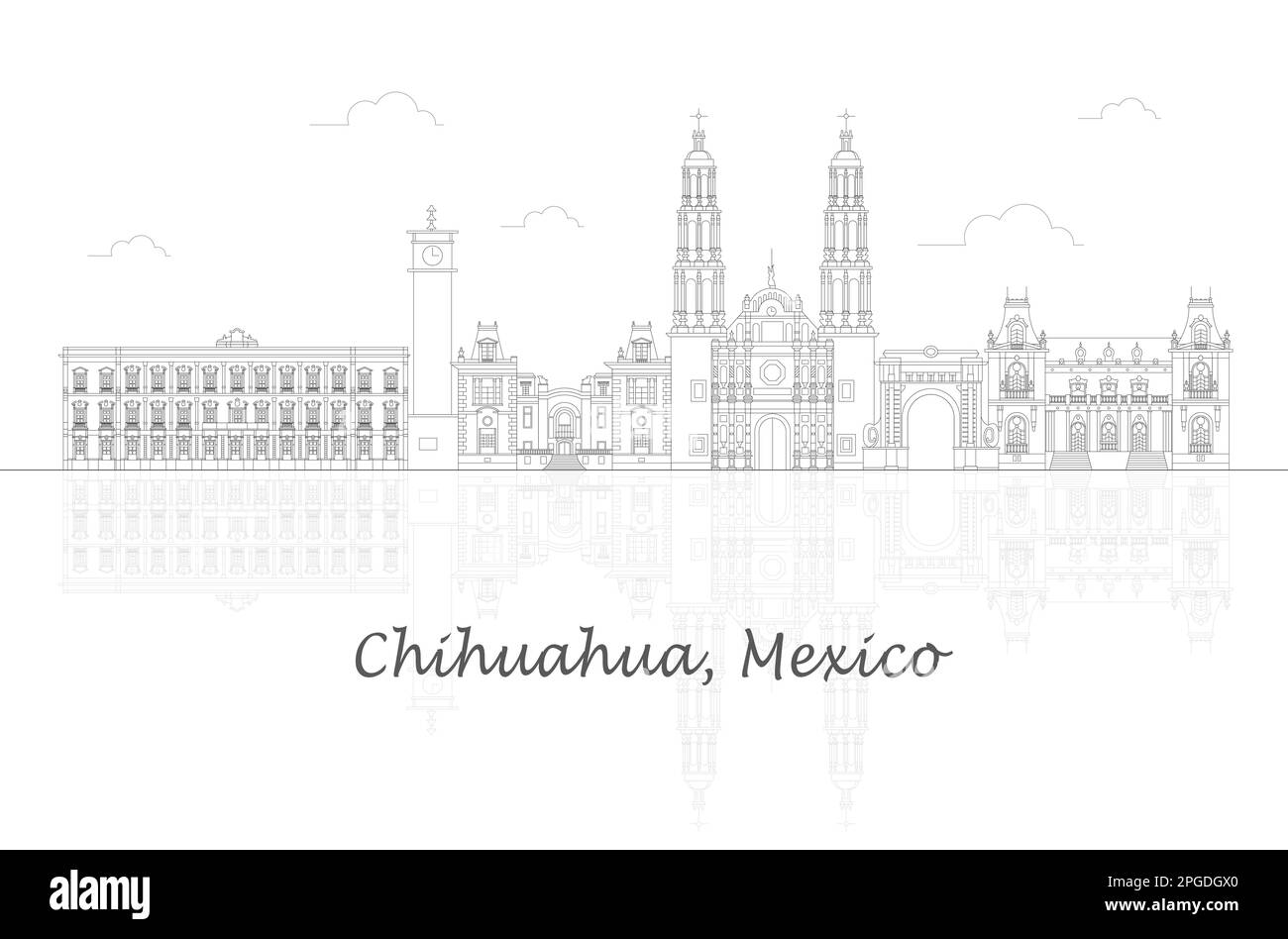 Outline Skyline panorama of city of Chihuahua, Mexico - vector ...