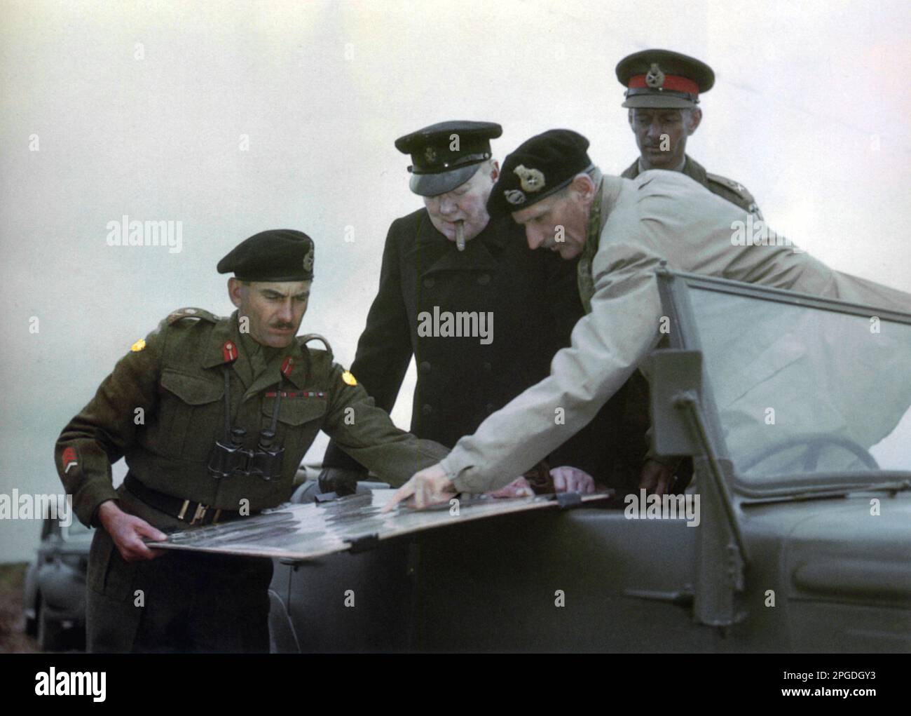 Winston Churchill consults generals Montgomery and Alexander. Normandy ...