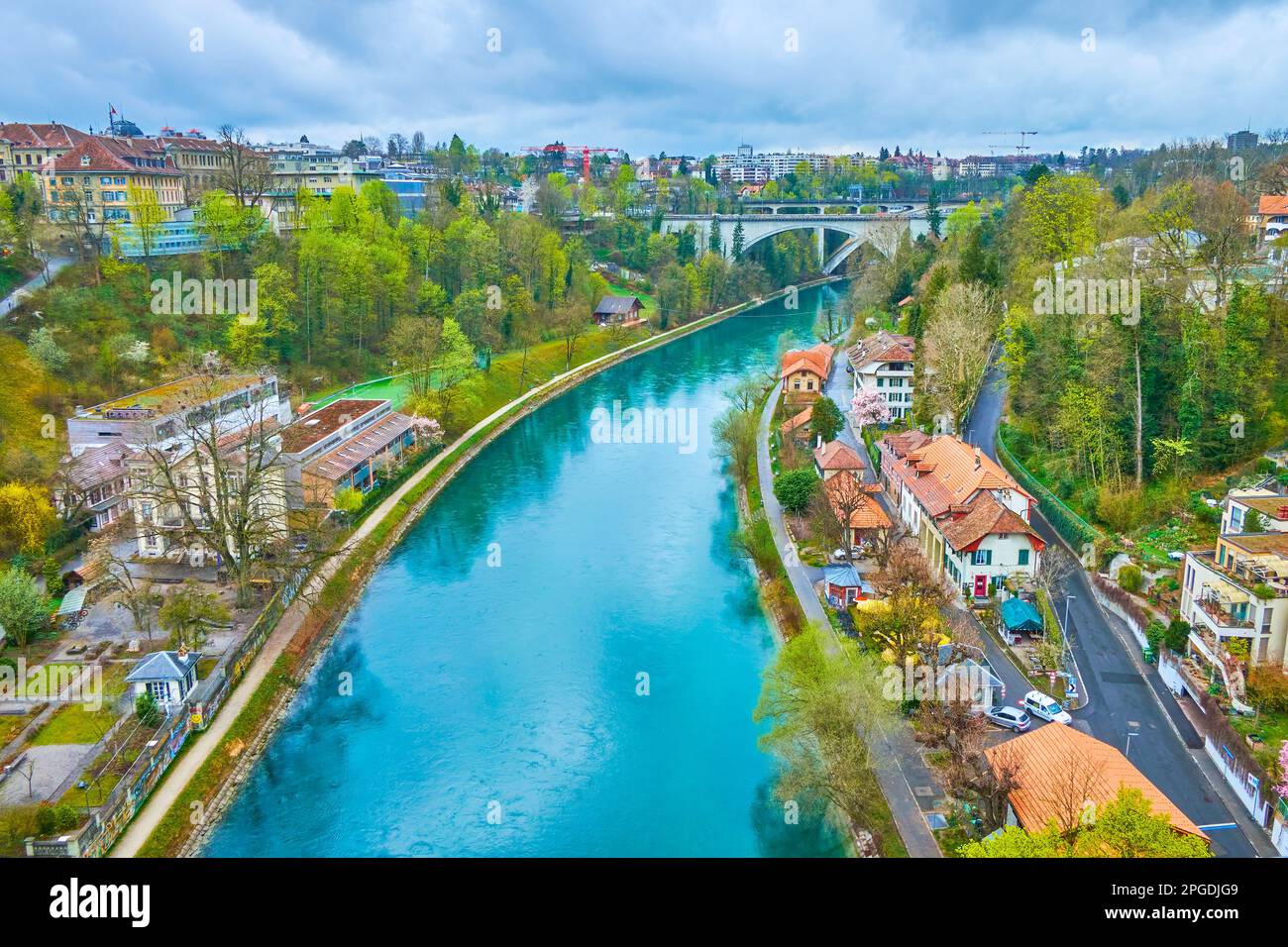 The riversides of Aare river in Bern with parks and pleasant promenades ...