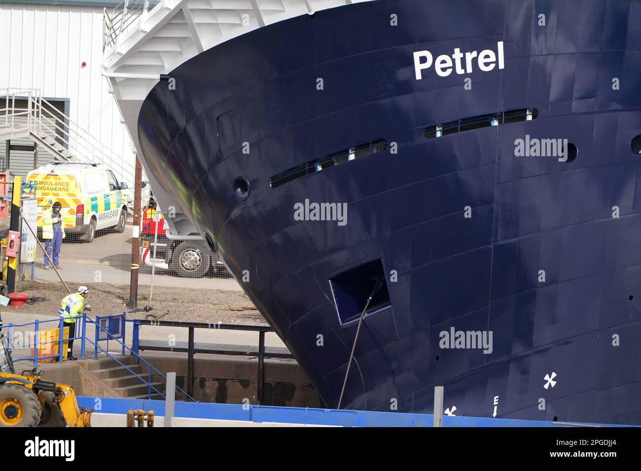 Emergency services at Imperial Dock in Leith, Edinburgh, where the ship ...
