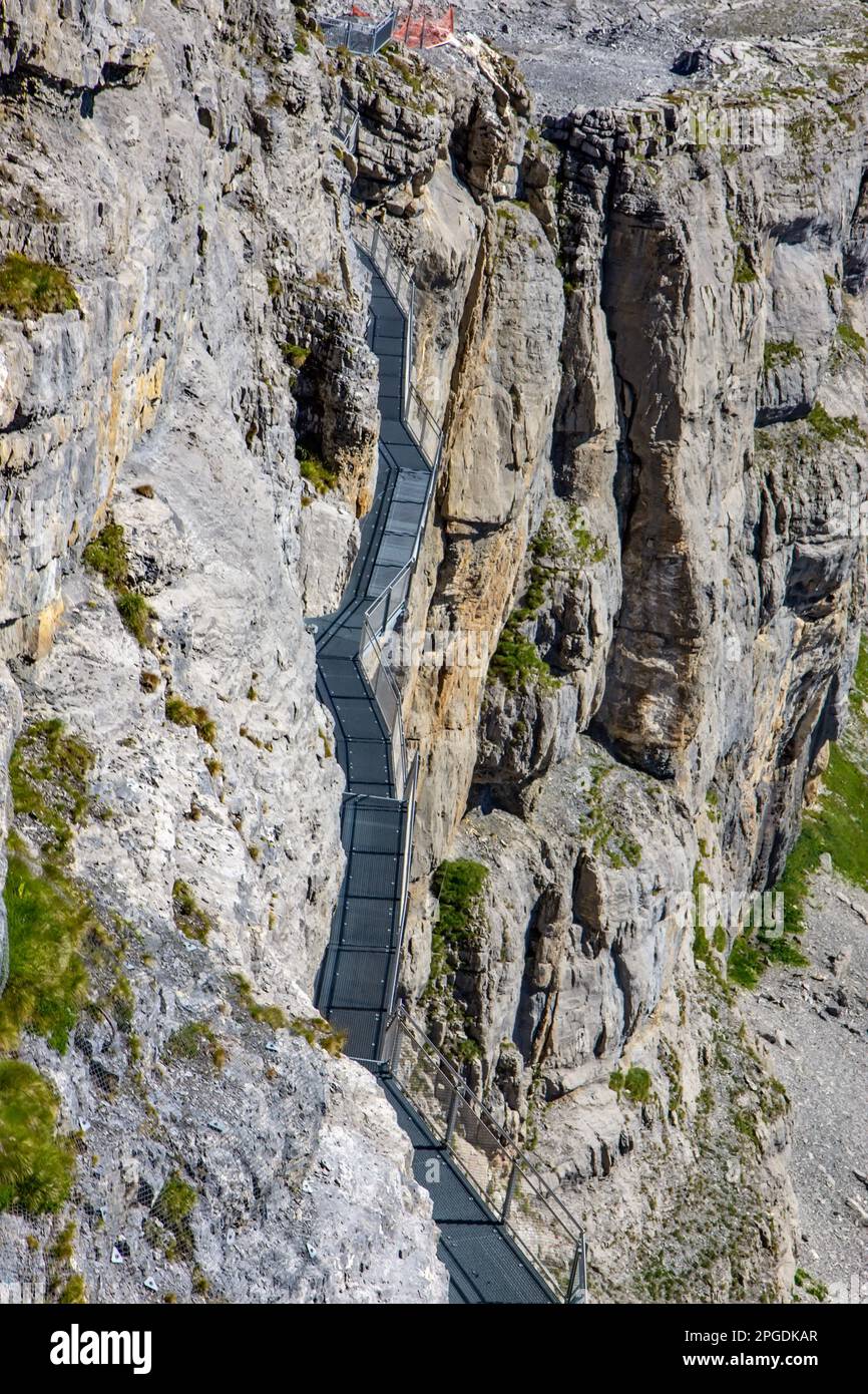 View of the hanging bridge in the Swiis alps Stock Photo - Alamy