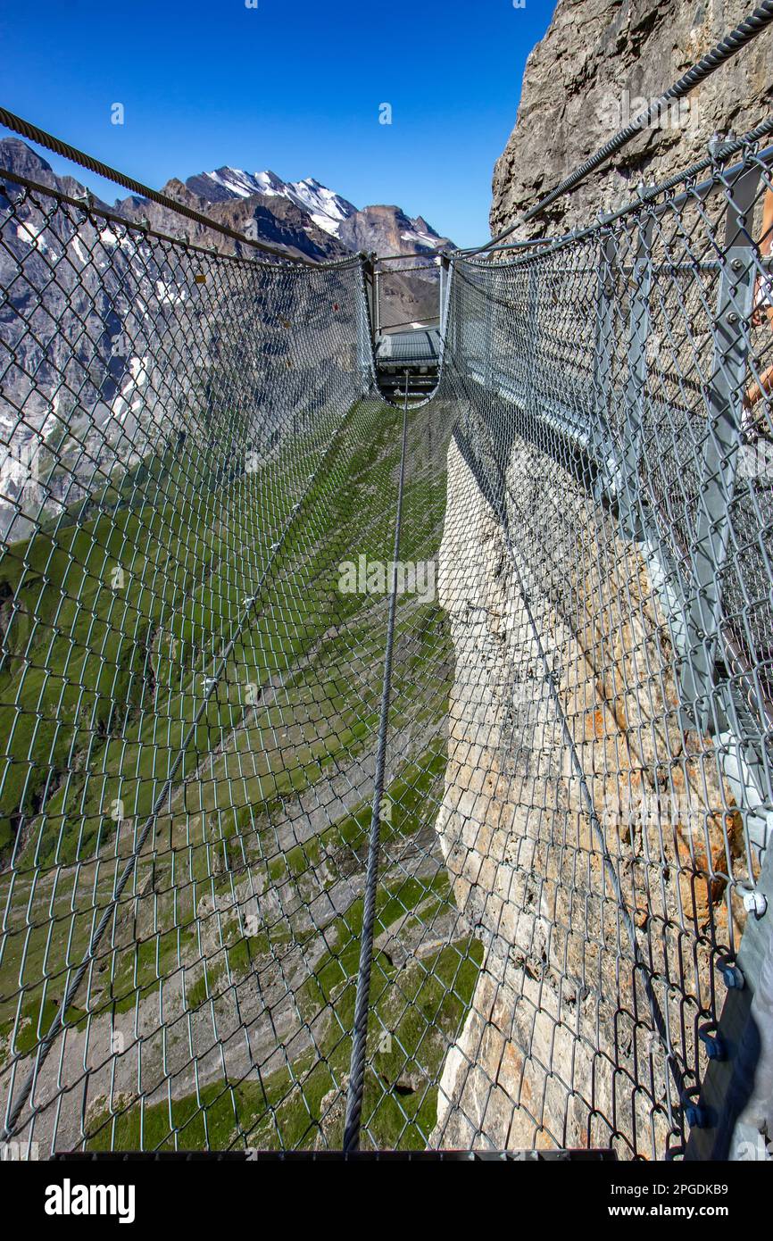 View of the hanging bridge in the Swiis alps Stock Photo - Alamy