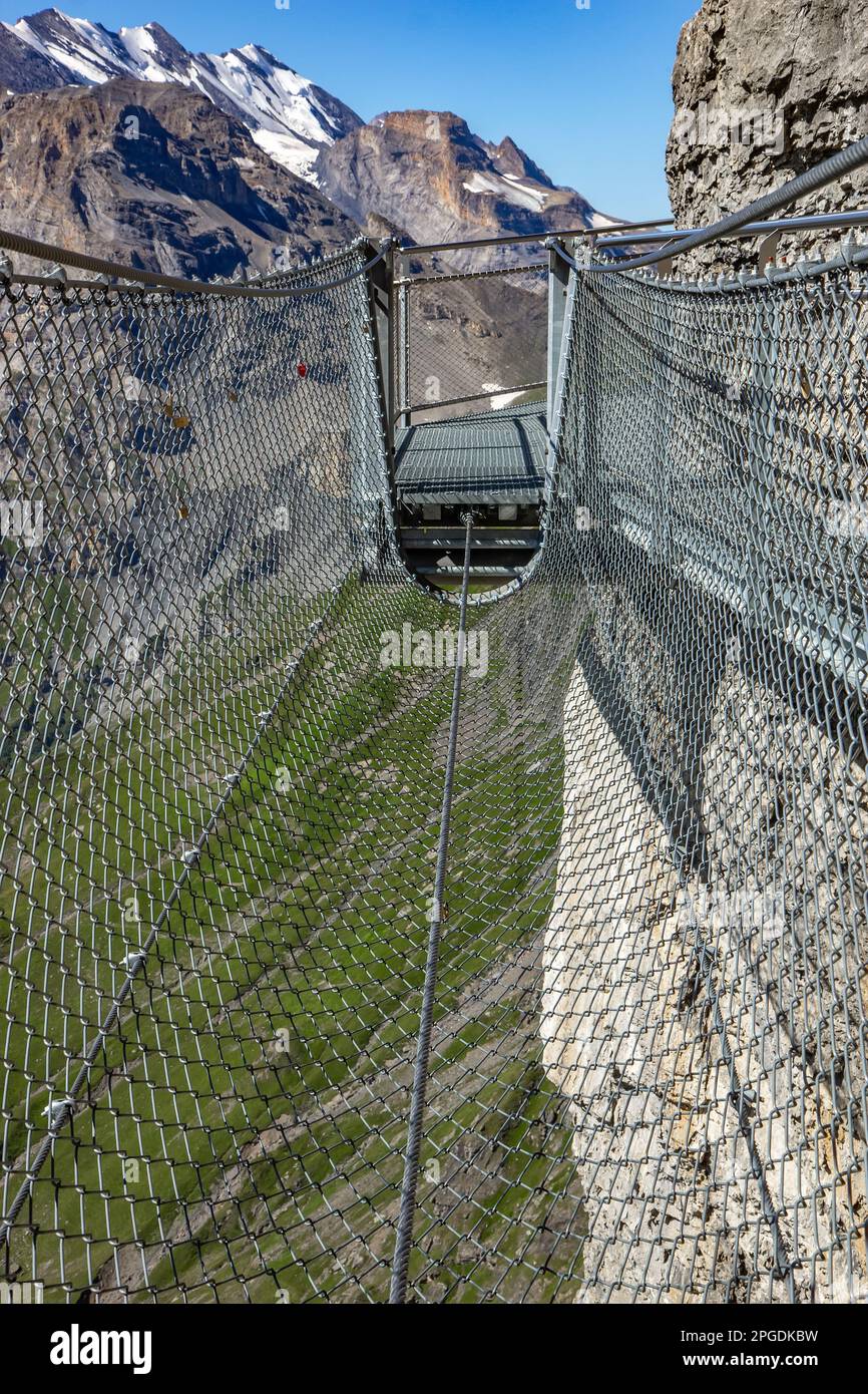 View of the hanging bridge in the Swiis alps Stock Photo - Alamy
