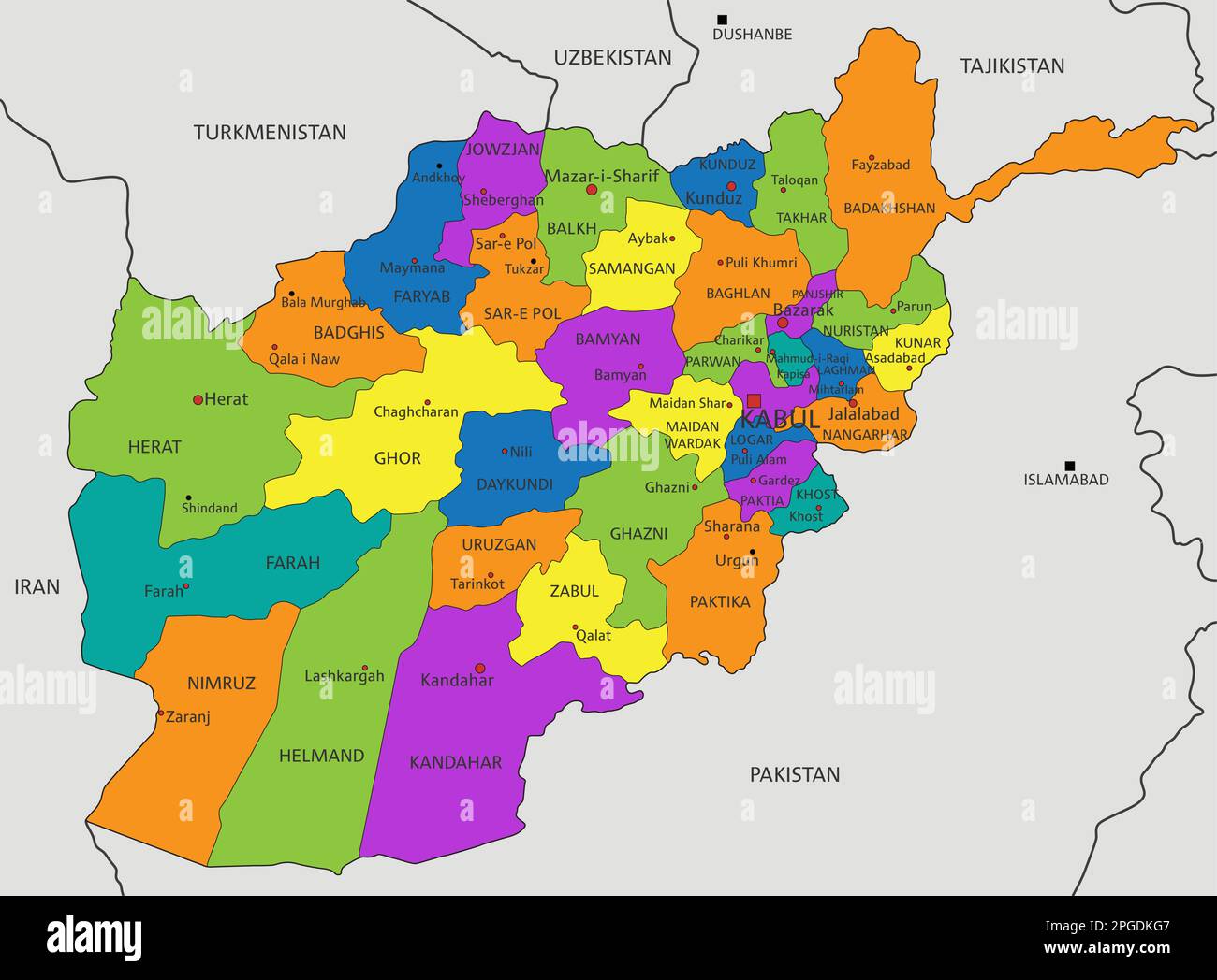 Colorful Afghanistan political map with clearly labeled, separated ...