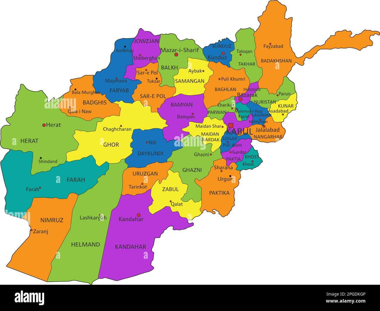 Colorful Afghanistan political map with clearly labeled, separated layers. Vector illustration ...