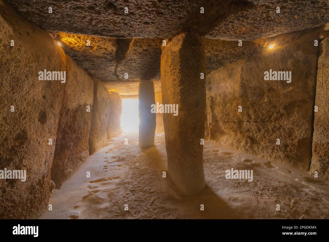 Interior of the Menga dolmen, view of the central pillar, UNESCO site ...