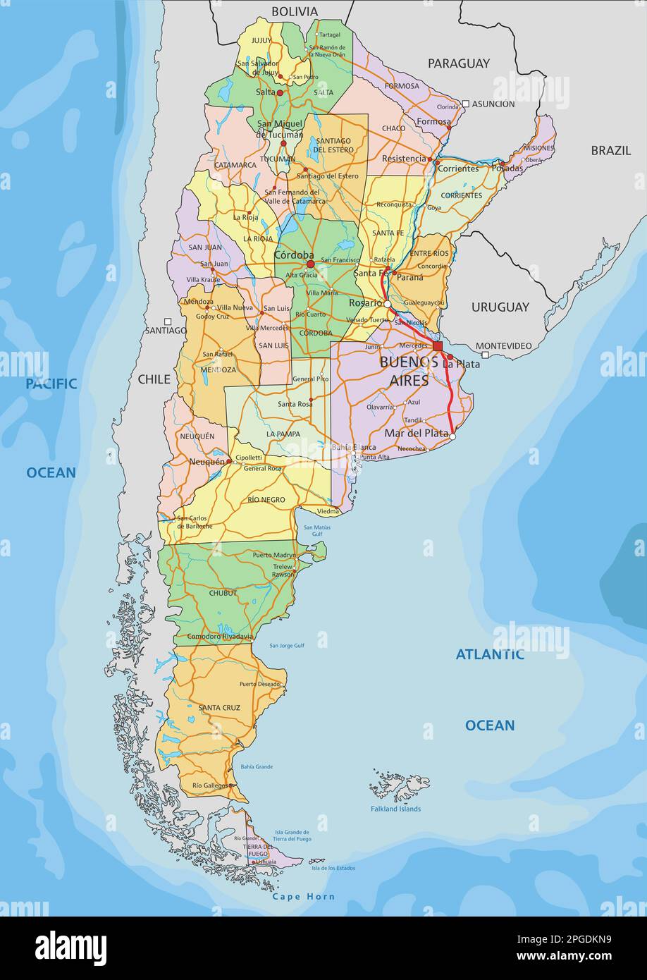 Argentina - Highly detailed editable political map with labeling Stock ...