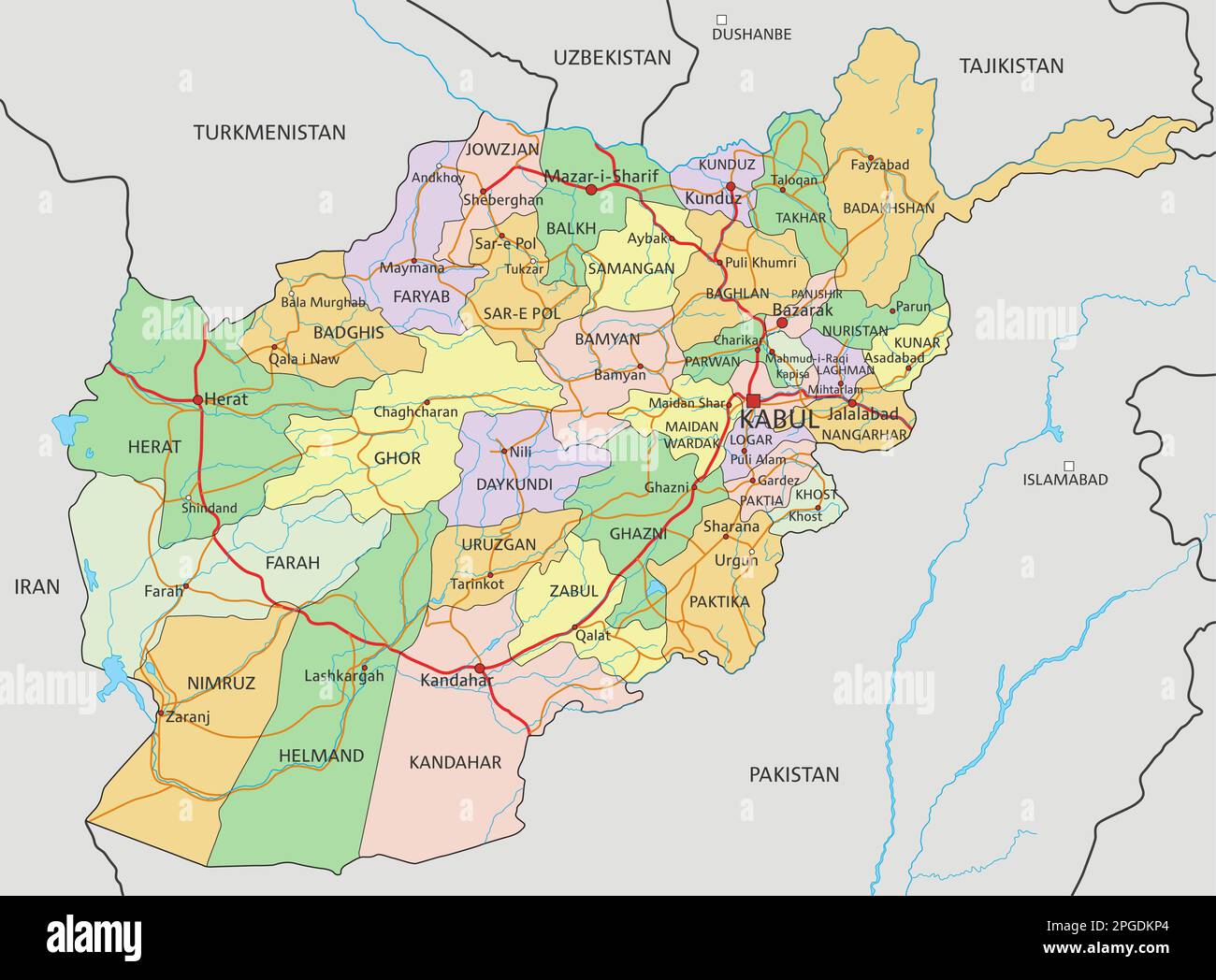 Afghanistan - Highly detailed editable political map with labeling ...