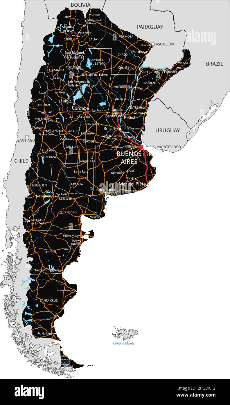 High detailed Argentina road map with labeling Stock Vector Image & Art ...