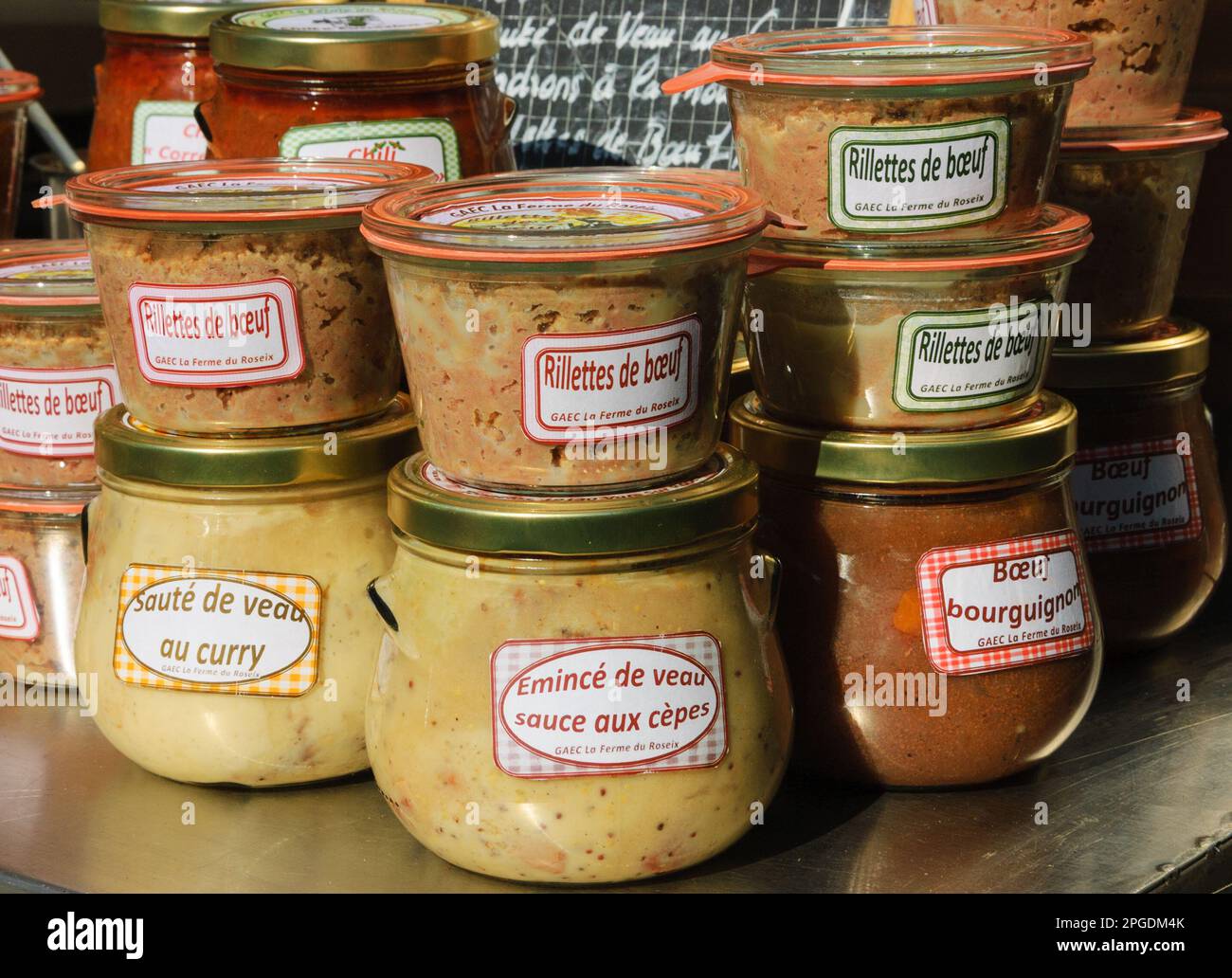PARIS, FRANCE - MARCH 12, 2016: Beef rillettes (meat spread) and other ...