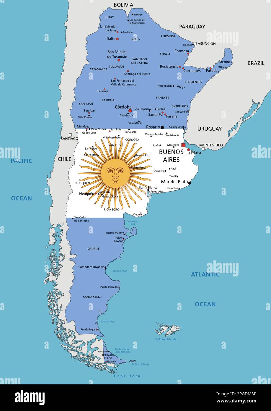 Argentina highly detailed political map with national flag isolated on ...