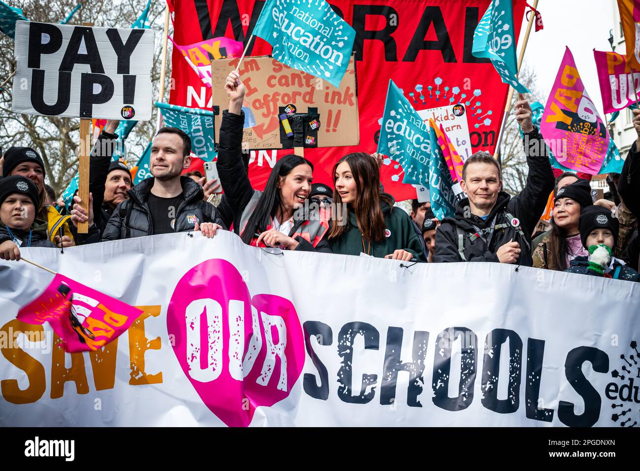 London, UK. 15th March, 2023. Teachers and children line up at the ...