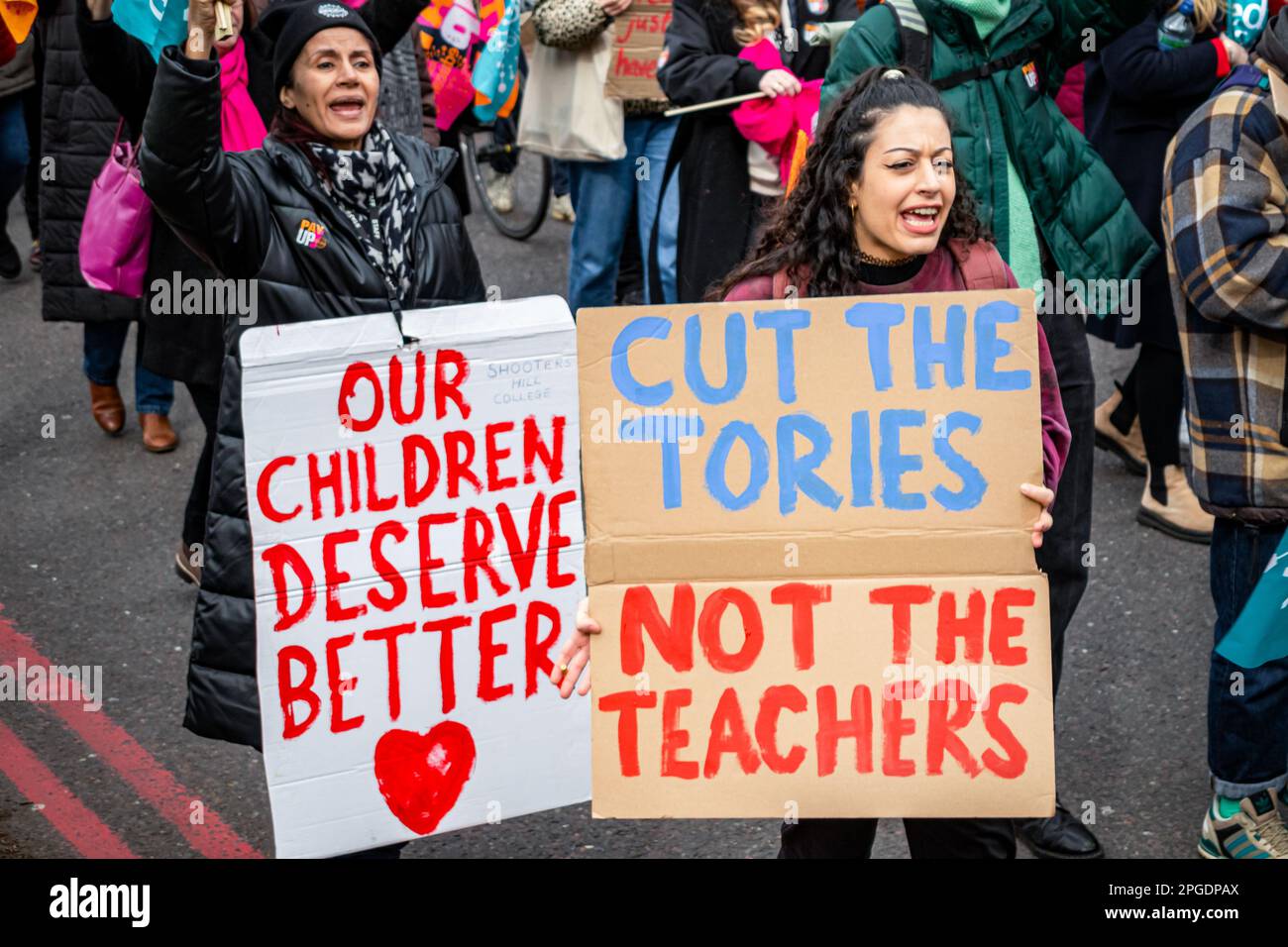 London, UK. 15th March, 2023. Teachers and children at the start of the ...