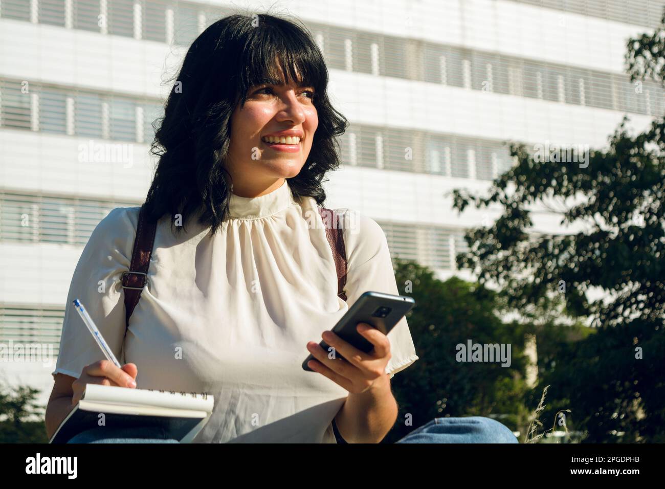 young latin student woman of venezuelan ethnicity, short hair and ...