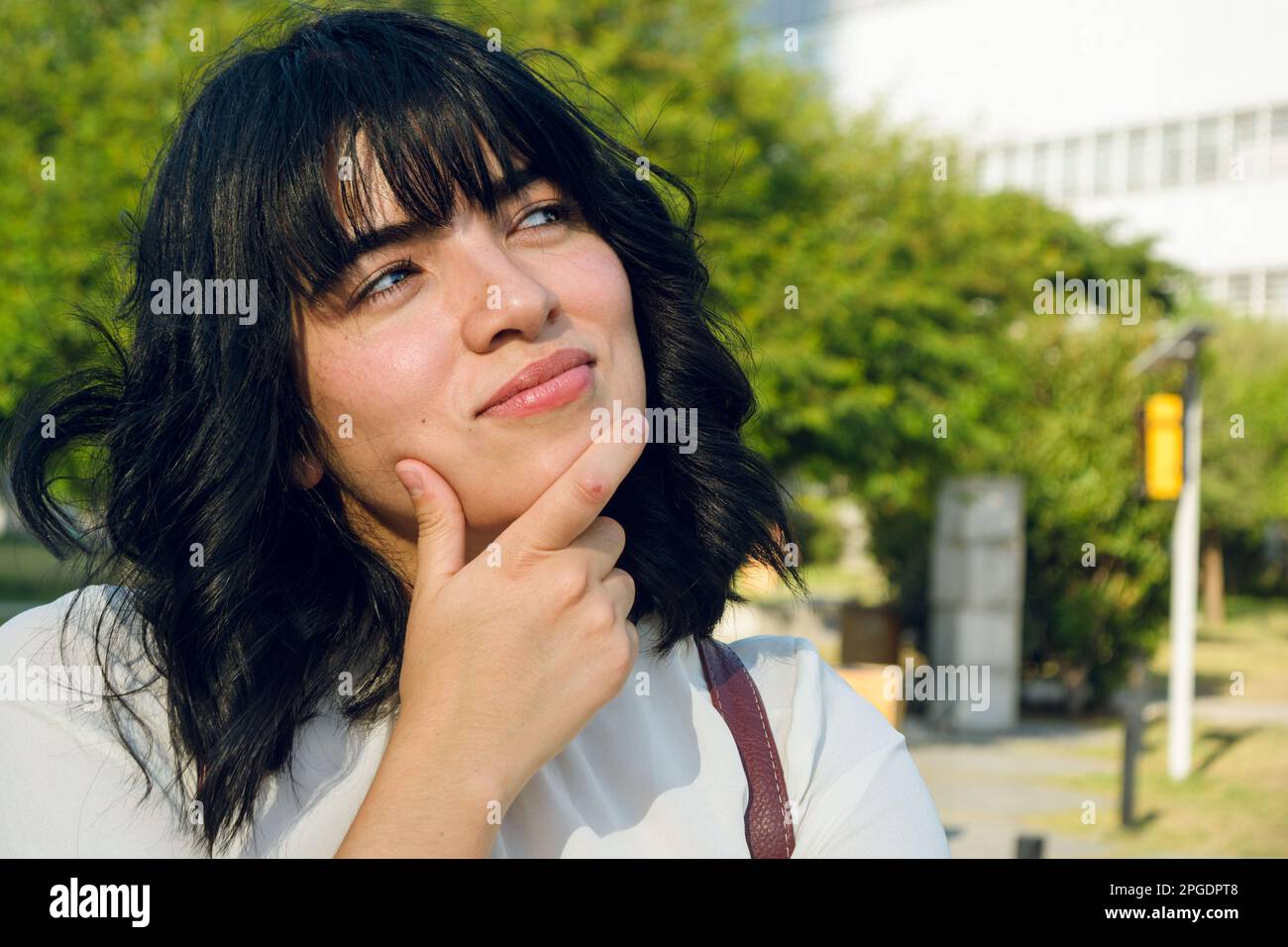 doubts and thoughts, portrait of young latina woman of venezuelan ...