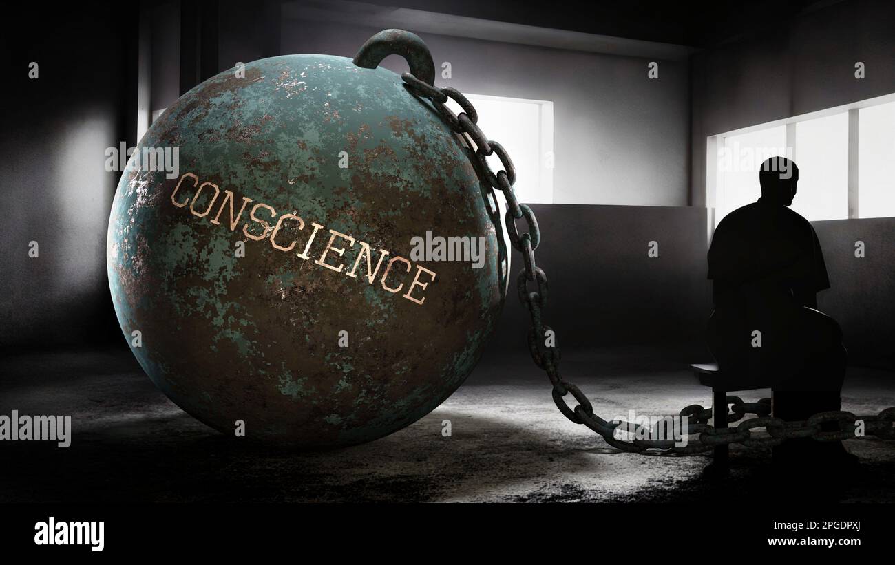 Conscience and intimate, silent and lonely suffering human soul. Person ...