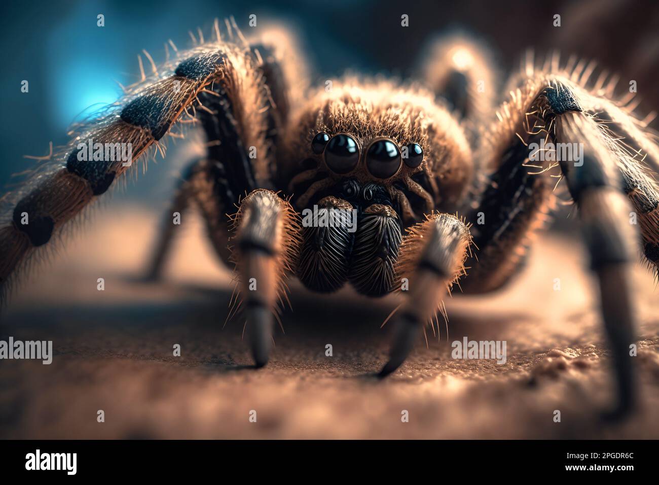 Tarantula spider close up in terrarium. Home pet enclosure creepy brown ...