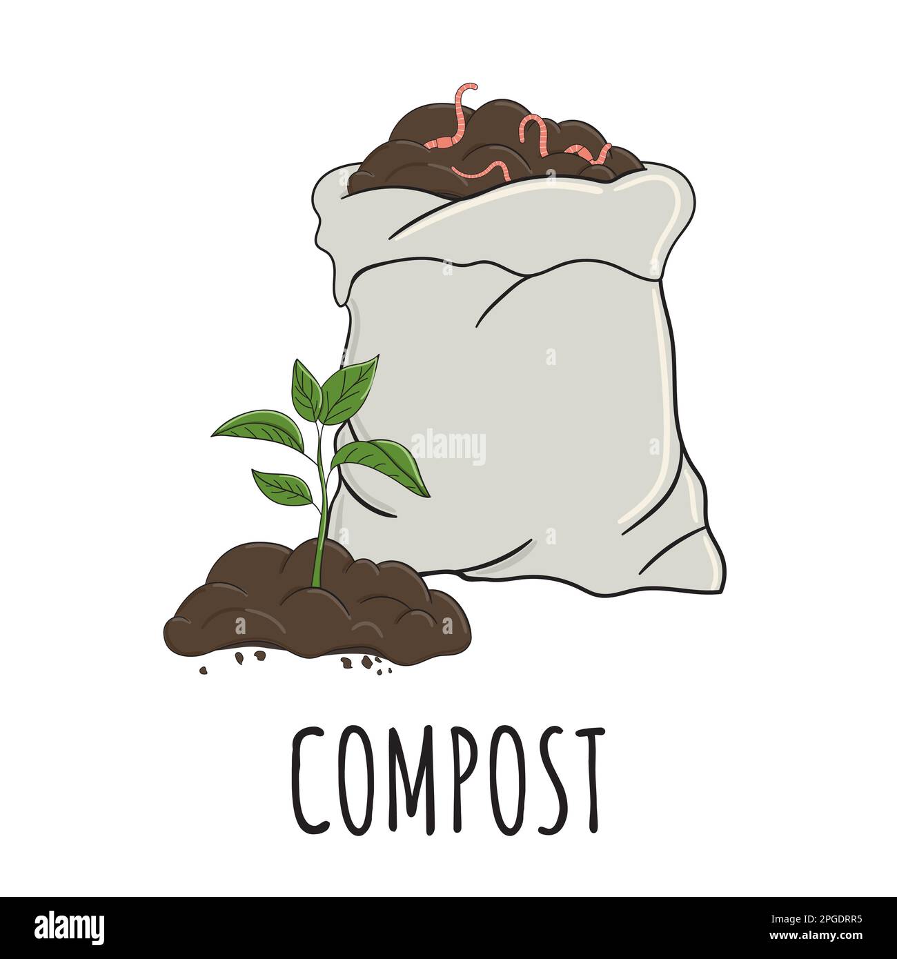 Garden organic fertilizer with sprout. Ready compost pile in sack with ...