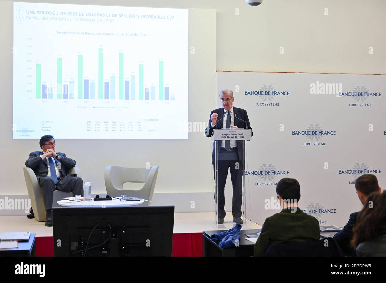 Paris, France. 22nd Mar, 2023. Francois Villeroy de Galhau, Governor of ...