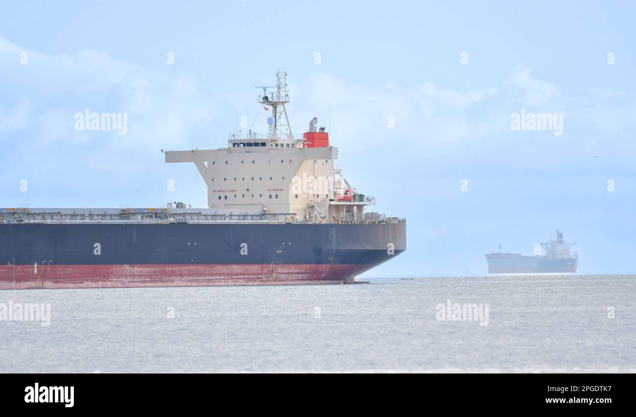 Two cargo ships sailing in ocean, Victoria, British Columbia, Canada ...