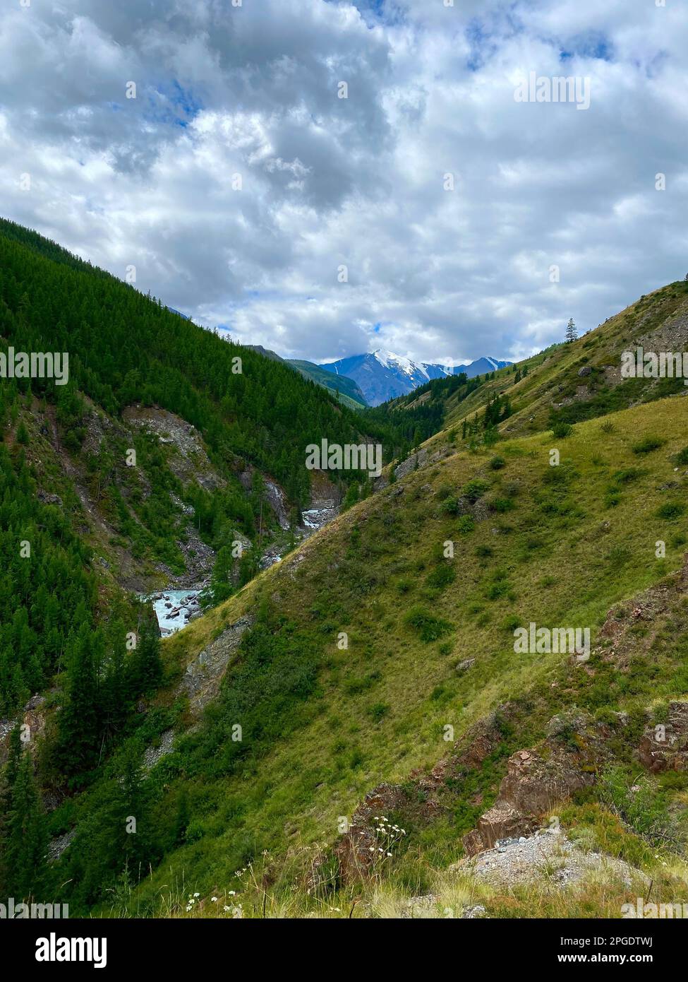 A steep slope of a hill in the valley of the river Maashey flowing down ...
