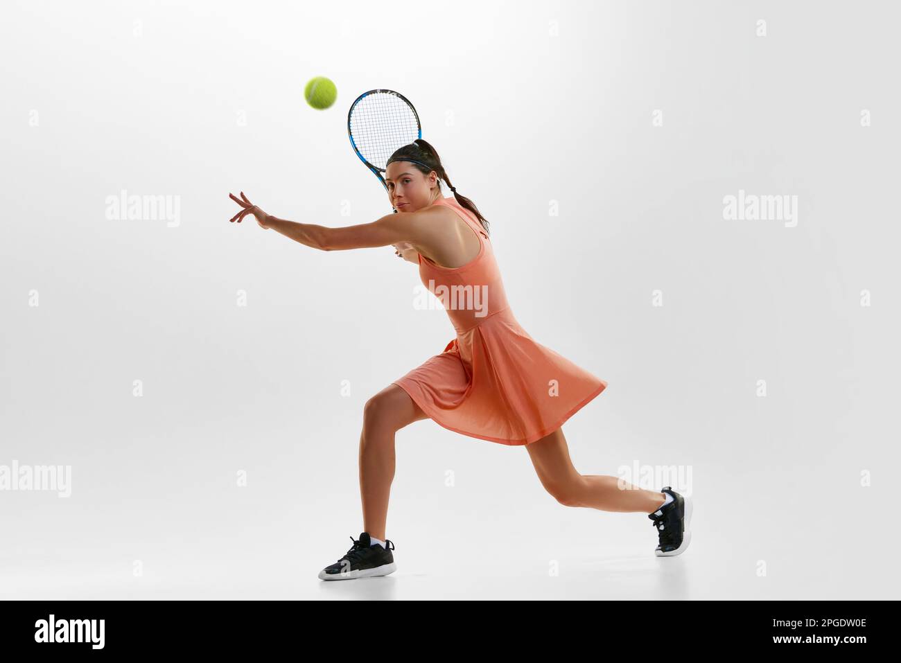 Portrait of young sportive, active woman, professional female tennis ...
