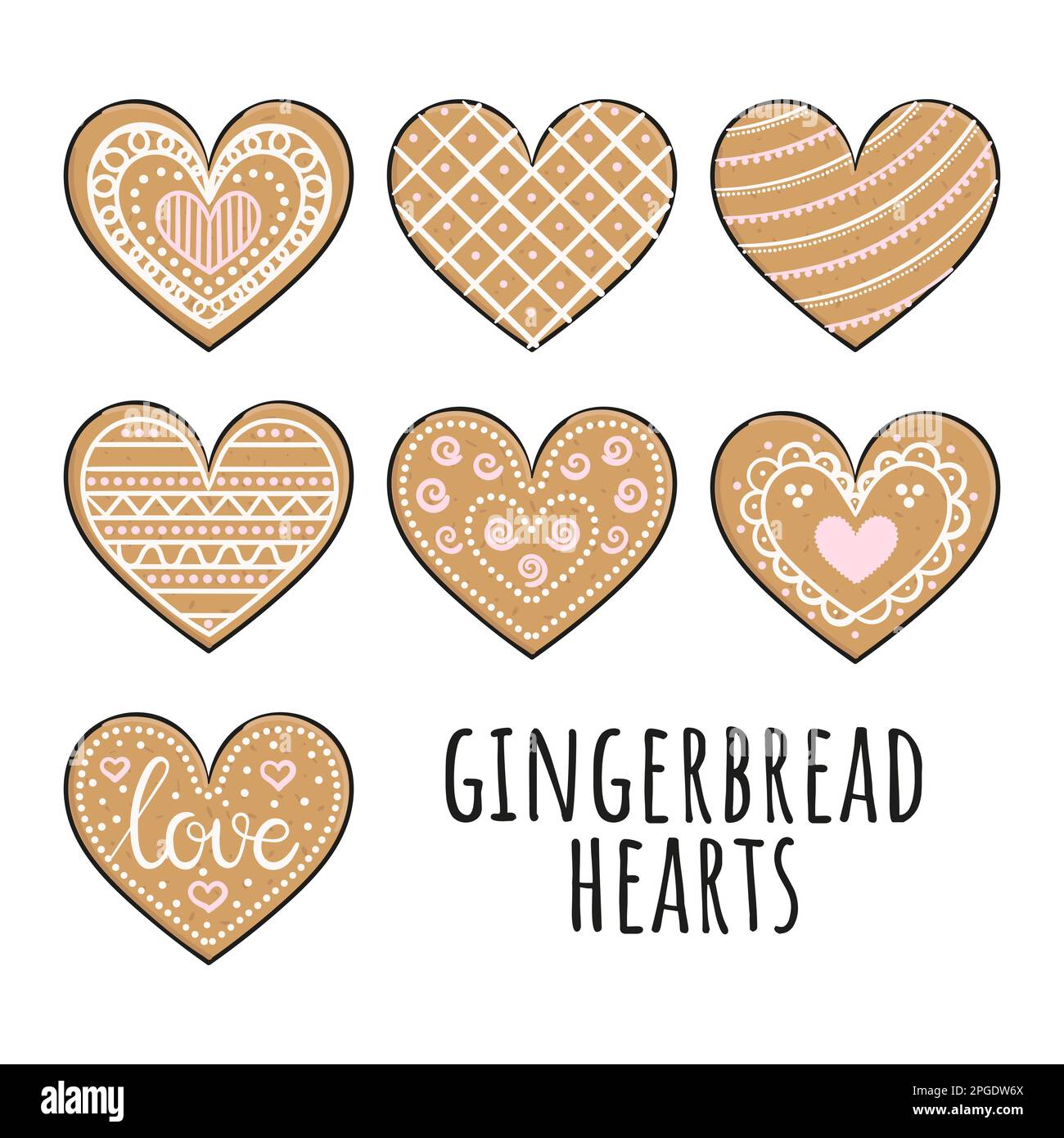 Happy Valentine's Day cards with gingerbread heart cookies. Different ...