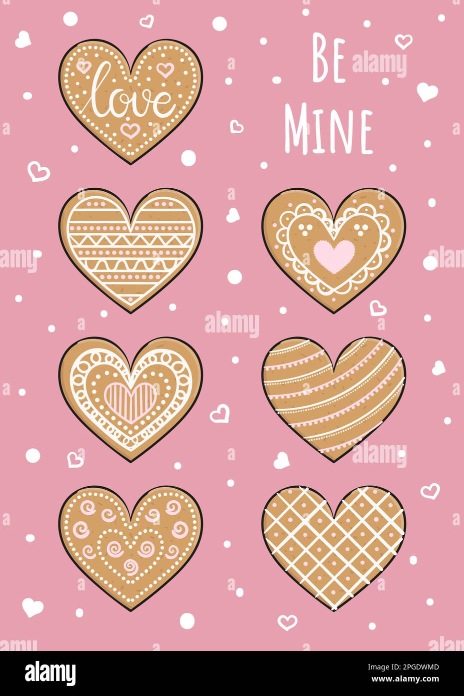Happy Valentine's Day cards with gingerbread heart cookies. Different ...