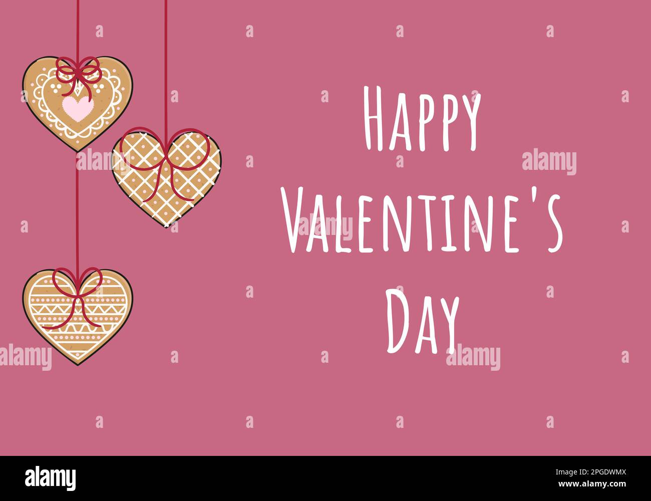 Happy Valentine's Day cards with gingerbread heart cookies. Different ...