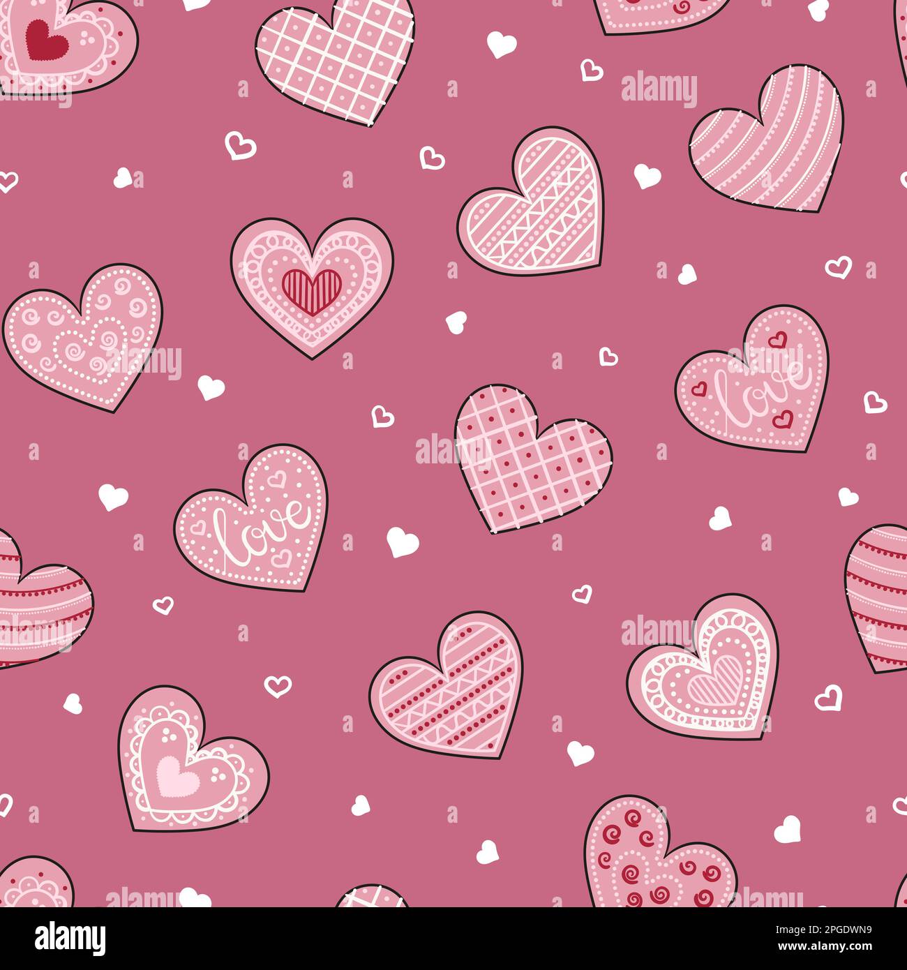 Seamless pattern with hearts. Happy Valentine's Day. Different types of ...