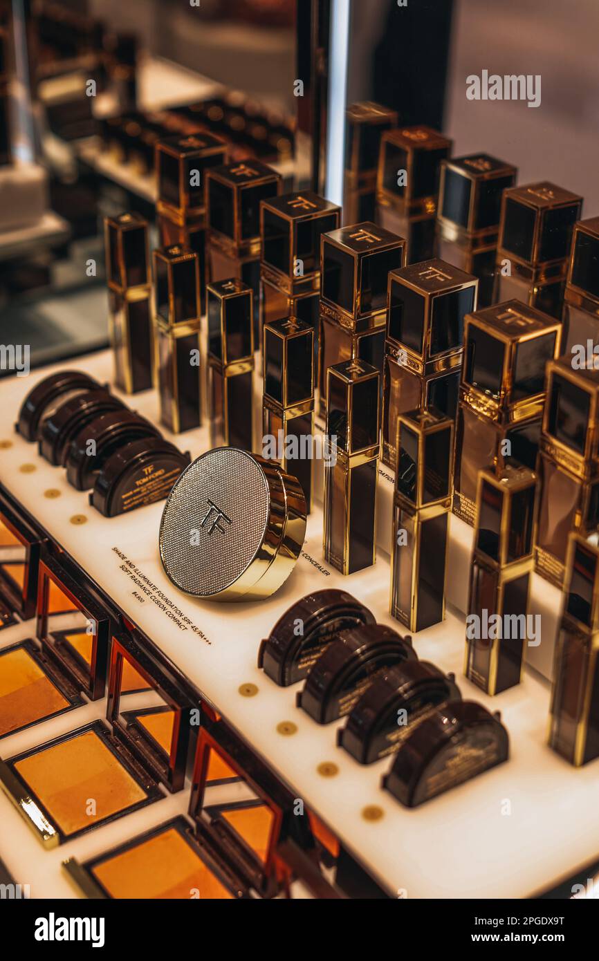 Tom Ford premium cosmetic on a stand in the shopping mall Stock Photo ...