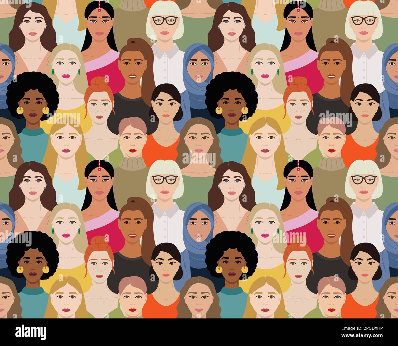 Seamless Pattern Of Female Multinational Diverse Faces International